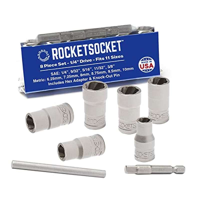 Promo ROCKETSOCKET | 8 Pieces 1/4 Drive Bolt Lug Nut Extractor Socket ...