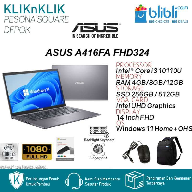 Jual Laptop ASUS Vivobook A416FA Intel i3 10110U 8GB 512GB FHD Backlit ...