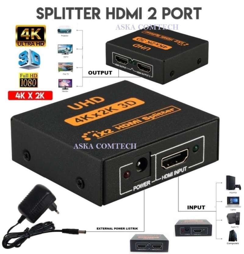Jual Splitter Hdmi 2 Port 4K X 2K 3D Full Hd + Adaptor 1 X 2 Hdmi ...