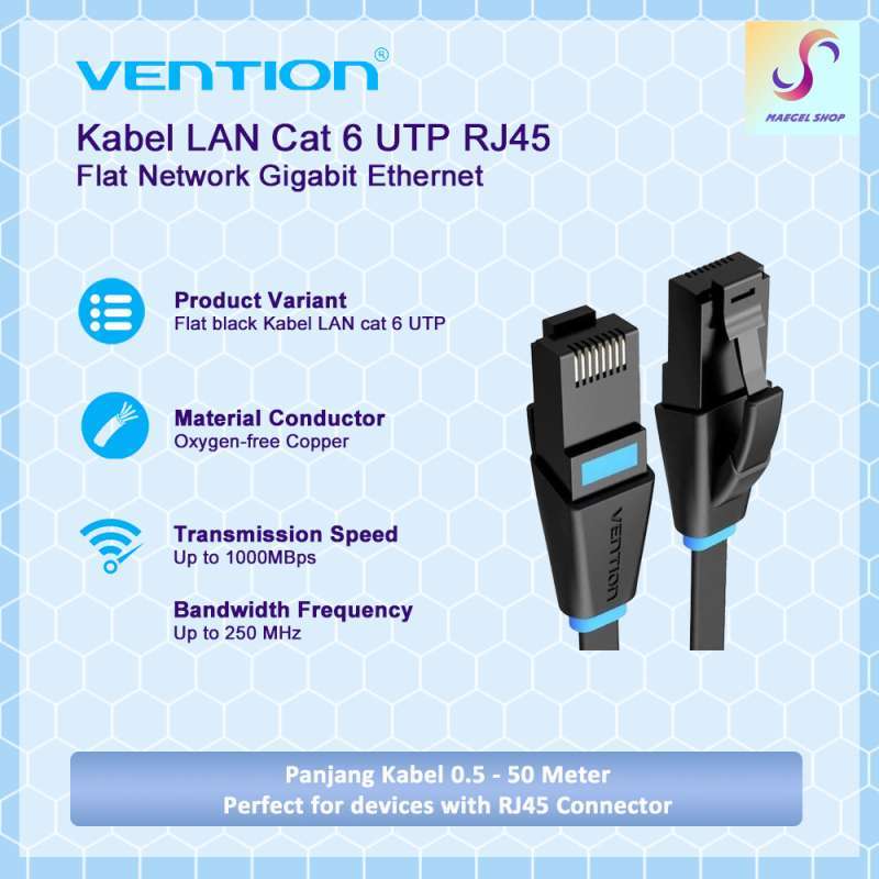 Jual Vention Flat Slim Type Ethernet LAN Cable Cat6 RJ45 UTP up to ...
