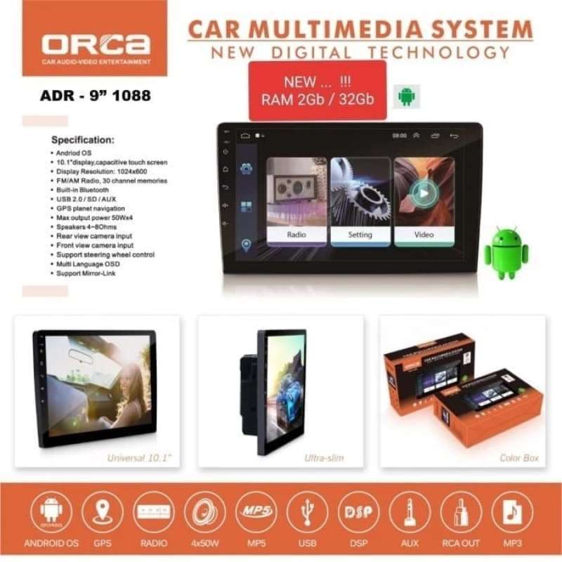 Jual Orca Adr-1088 Head Unit Android 9 Inch Double Din Adr1088 Carplay ...
