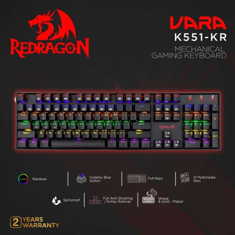 Jual Redragon Gaming Keyboard Mechanical Rainbow VARA - K551-KR di Seller Cullen darrel ...