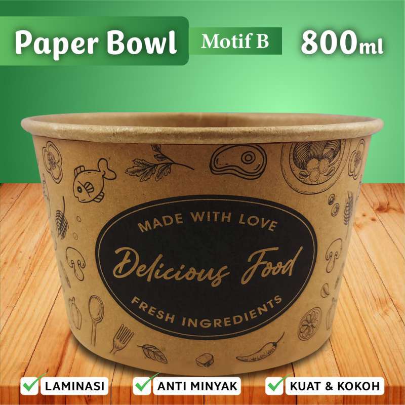 Jual Paper Bowl Kraft Coklat MOTIF 800 ml | 27 oz ( VARIAN ) (50 PC) di Seller Pawon 88 - Kota ...