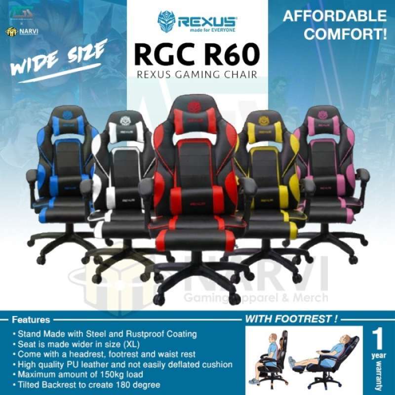 Jual Rexus RGC R60 Gaming Chair with Footrest GAMING CHAIR - KURSI ...