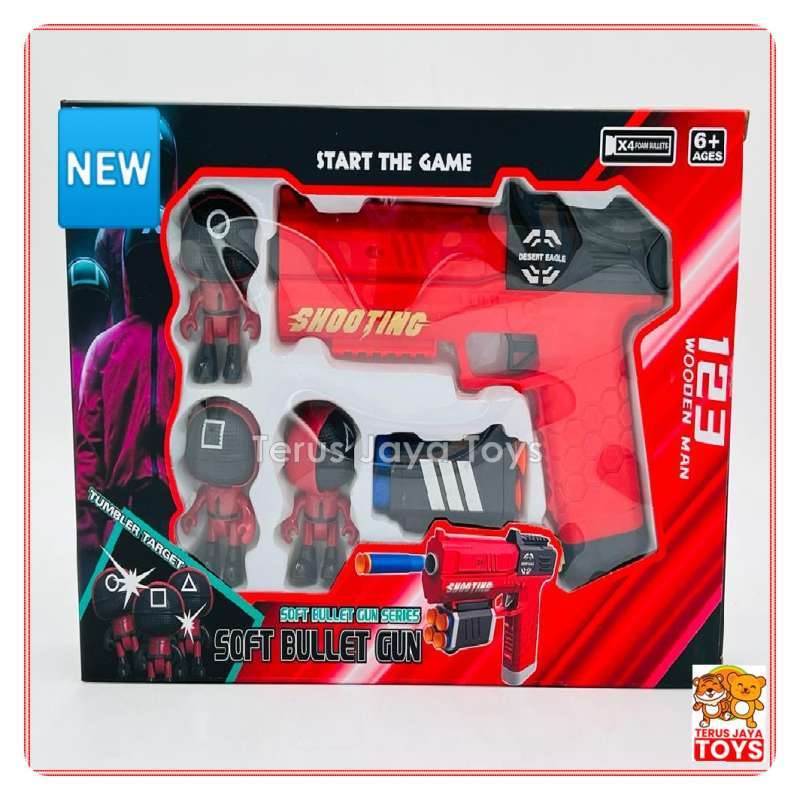 Jual Mainan Soft Bullet Gun Tembakan Squid Game + Figure Squid Game Di ...