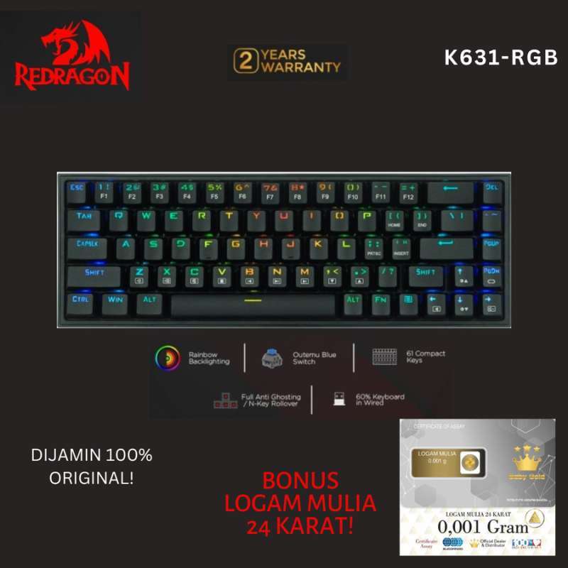 Jual Keyboard Redragon Universal Mech Gaming 68 Keys RGB CASTOR - K631-RGB di Seller Multi ...
