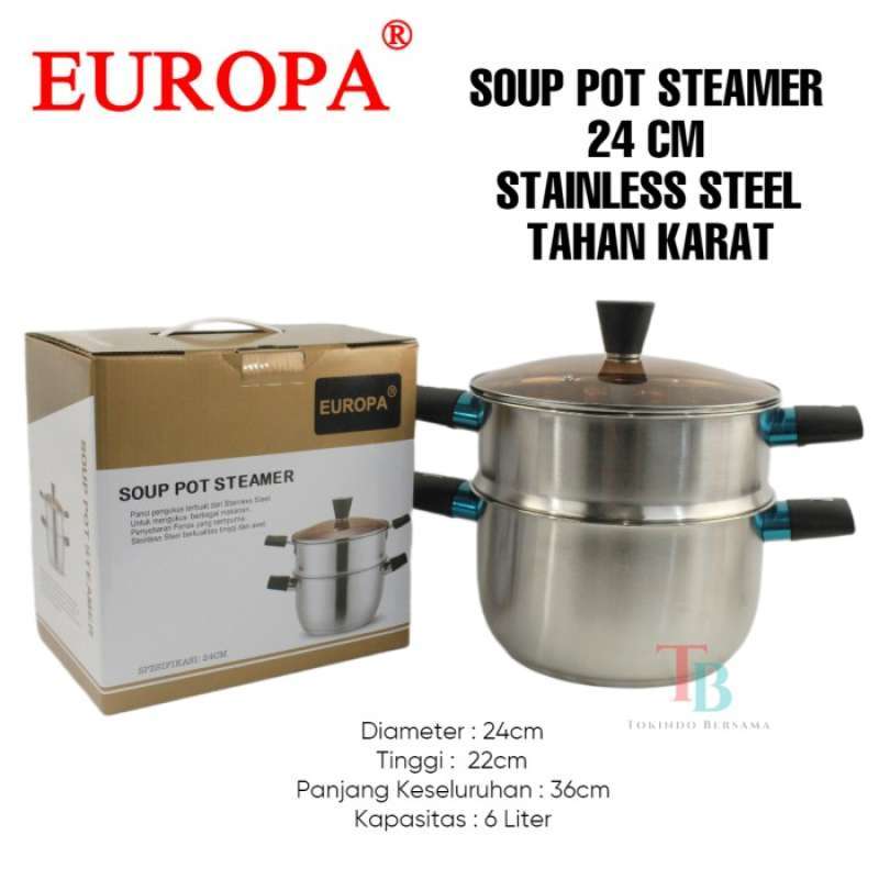 Jual EUROPA SOUP POT STEAMER 24CM STAINLESS STEEL TEBAL PANCI SUP ...
