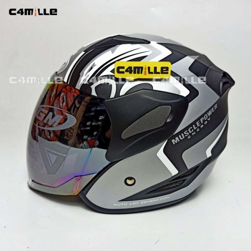Jual Helm Gm Fighter Muscle Black Doff Silver Half Face Di Seller ...