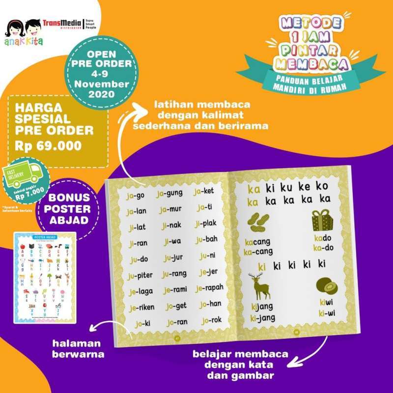 Jual Buku Aktivitas Anak Belajar Membaca Baca Metode 1 Jam Pintar Baca ...