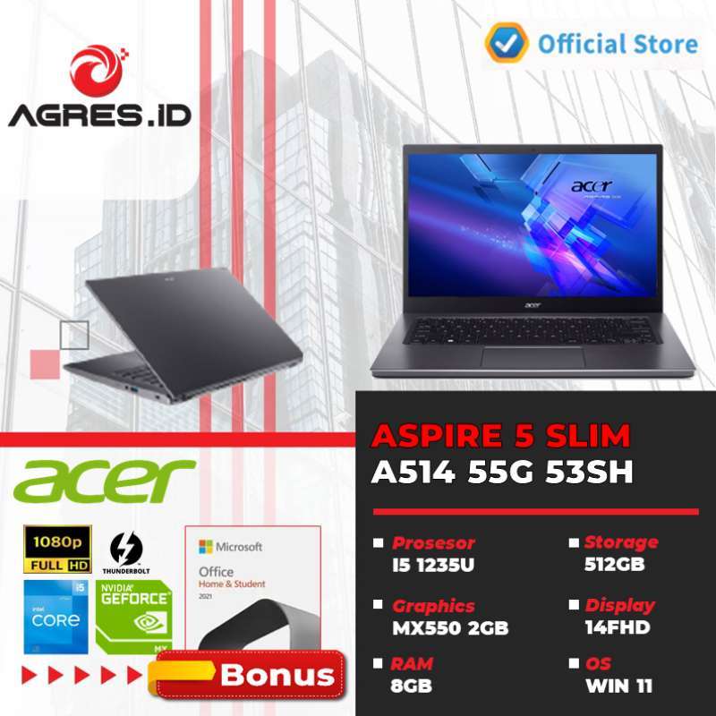 Jual Acer Aspire 5 Slim A514 55g 53sh - I5 1235u 8gb 512ssd Mx550 2gb W11+ohs 14.0fhd Ips Steel ...