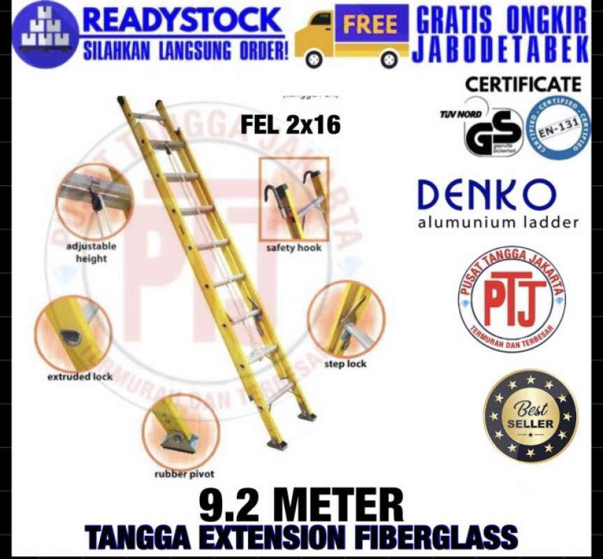 Promo Tangga Fiberglass 9.6 Meter Alumunium Extension Tangga Pln Denko ...