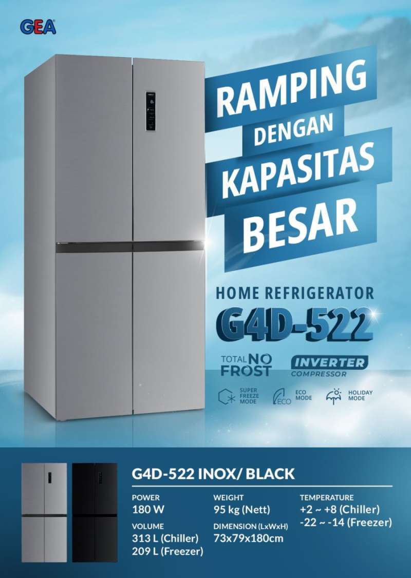 Jual GEA G4D522 Kulkas Side By Side Inverter 4 Pintu G4D 522 Inox ...