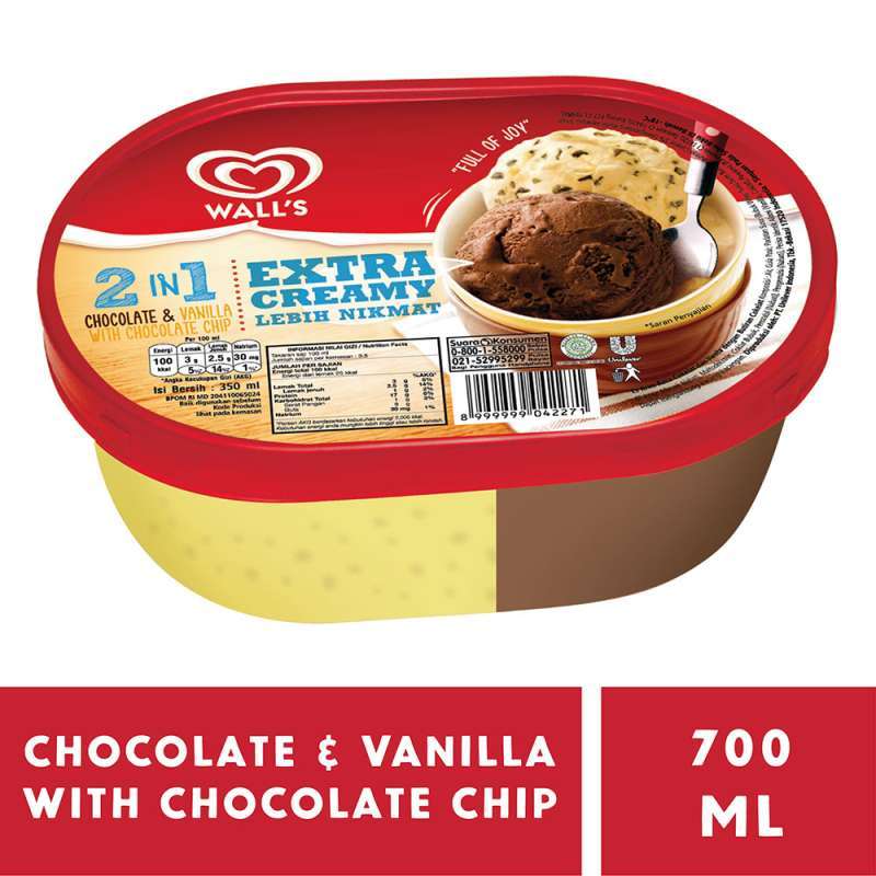 Jual WALL'S 2 in 1 Extra Creamy Ice Cream Chocolate Vanilla [700 mL] di ...