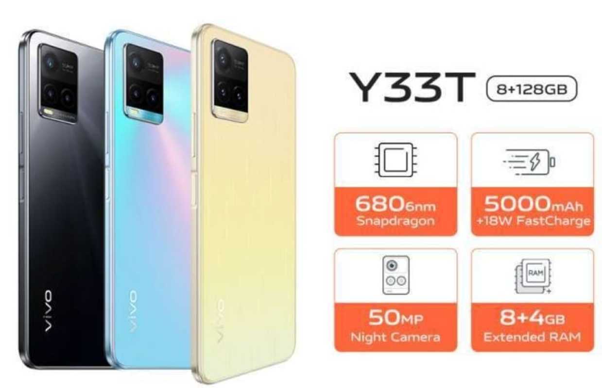 Jual vivo Y33T - 8GB+4GB Extended RAM, 128GB ROM, FHD+ 90 HZ, 50MP Night Camera, 5000mAh+18W ...