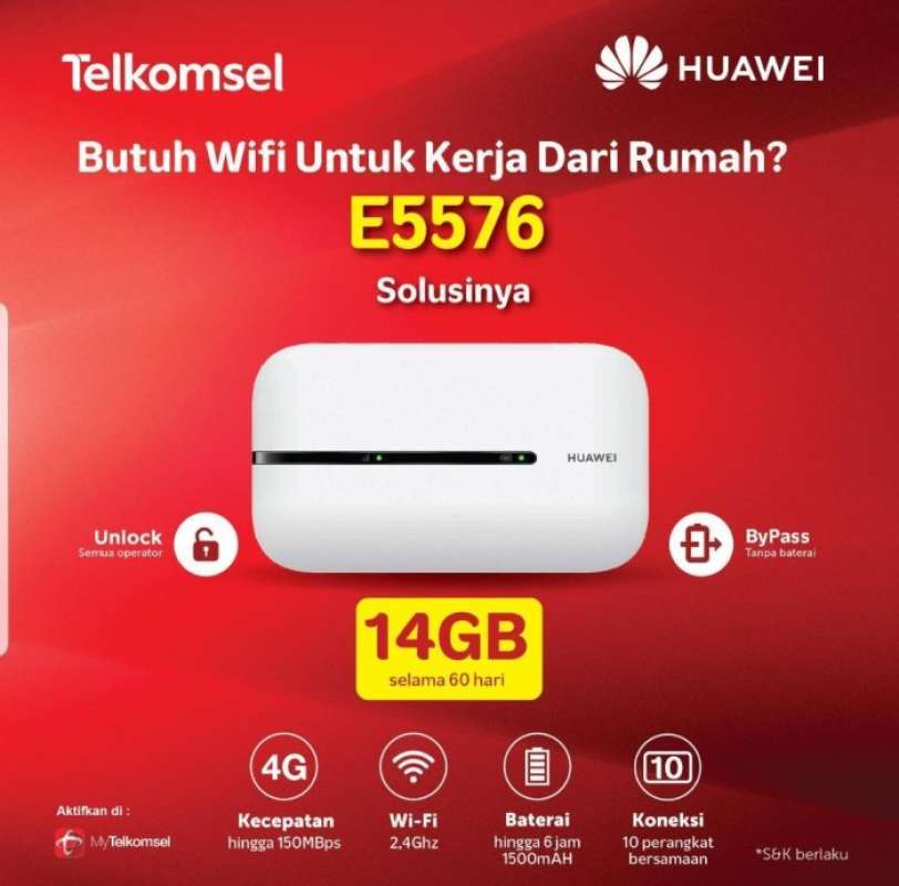Jual Mifi Router Modem Wifi 4G Huawei E5576 Telkomsel Unlocked Free ...