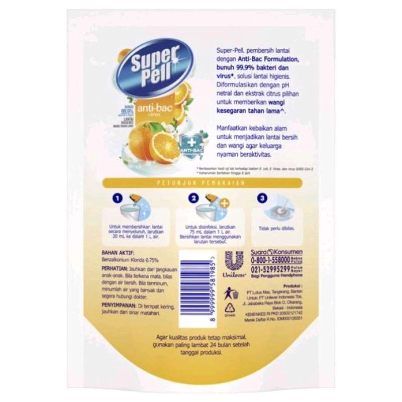 Jual Superpell Pembersih Lantai Antibacterial Citrus Pouch 500ml 3 Pc ...