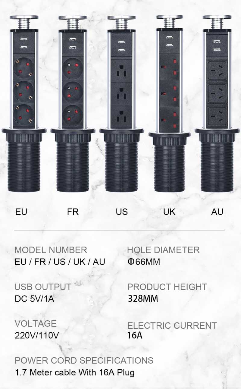 Jual Stop Kontak Tanam Meja Pop Up Electric Plug Socket With USB ...