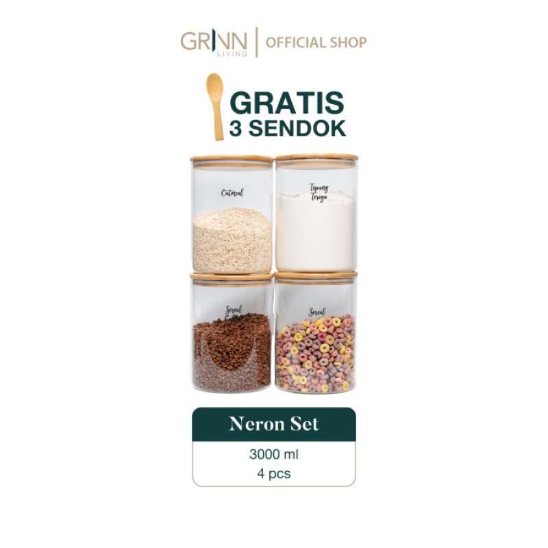 Promo Set Paket* Grinn Living Neron Glass Jar 3000 Ml Toples Beras Kayu ...