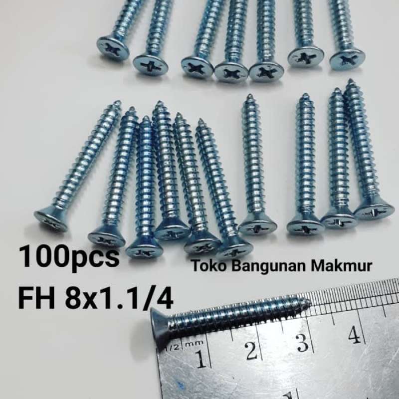 Jual Jual Skrup Kepala Rata 8x1 1/4= 3cm Sekrup Taping FH 8 x 1.1/4 / cacing Diskon di Seller ...