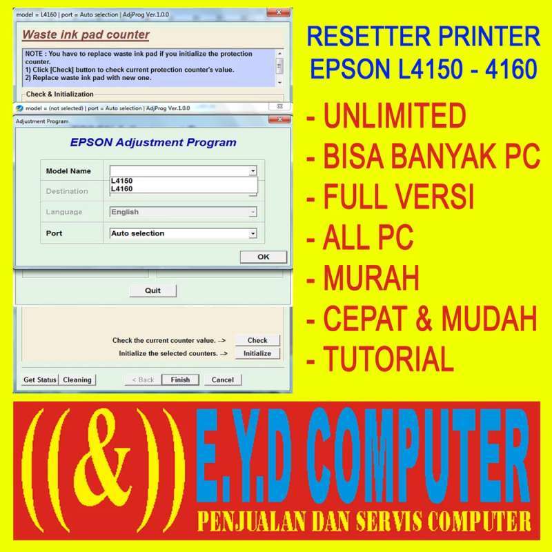 Jual EPSON L4150 L4160 RESETTER PRINTER SOFTWARE (UNLIMITED/ALL PC/FULL ...