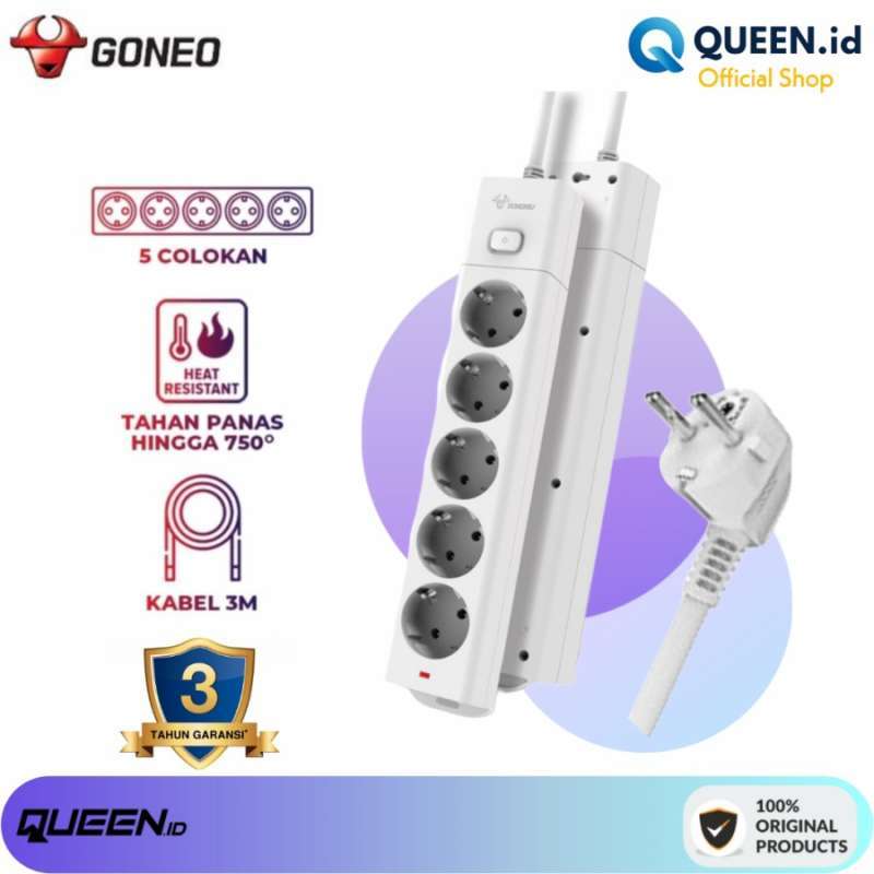 Jual Goneo Gongniu Stop Kontak Power Strip Plug 5 Port Switch Kabel 3m ...
