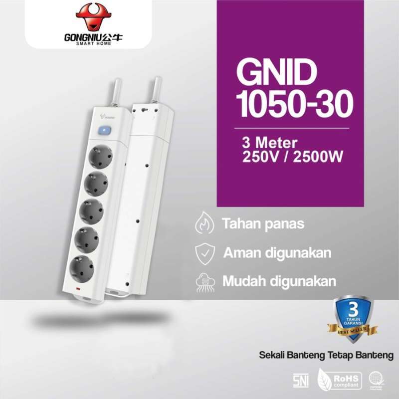 Jual Goneo Gongniu Stop Kontak Power Strip Plug 5 Port Switch Kabel 3m ...