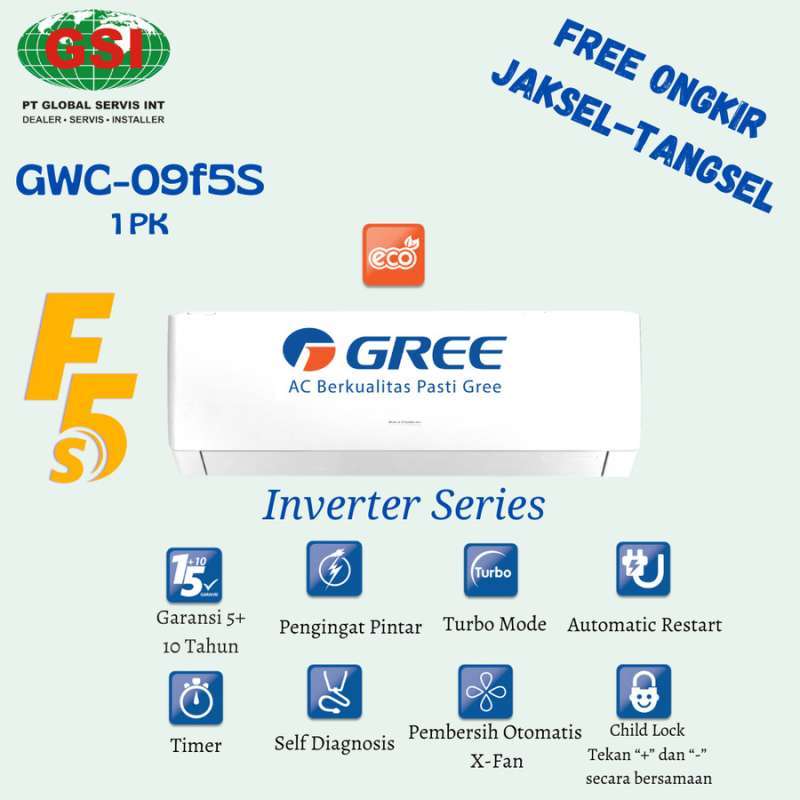 Jual Ac Gree Inverter 1 Pk F5s Gwc-09f5s With Smart Cleaning And Power ...