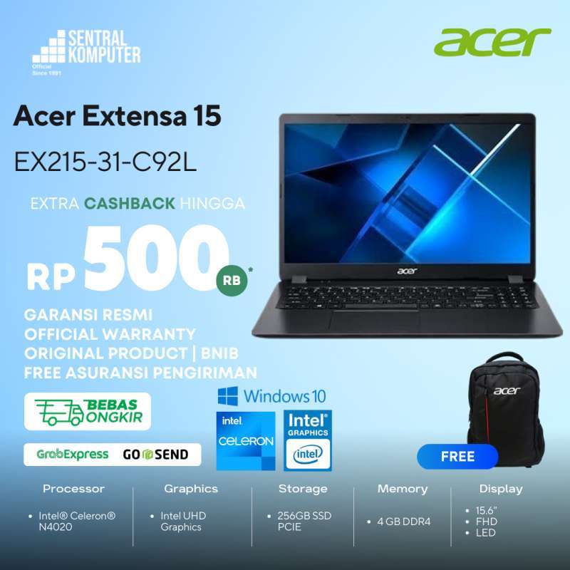 Jual Acer Extensa 15 EX215-31-C92L - N4020-4GB-256GB-Win 10 di Seller ...