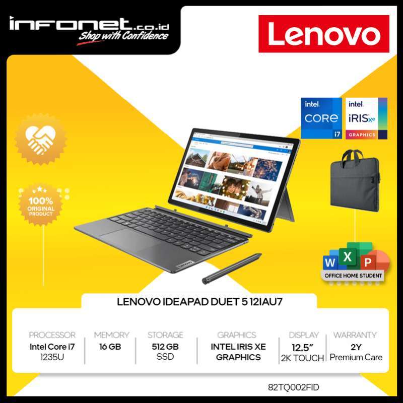 Jual LENOVO IDEAPAD DUET 5 12IAU7 I7 1255U 16GB 512GB TOUCH W11 Di Seller Infonet Official Store