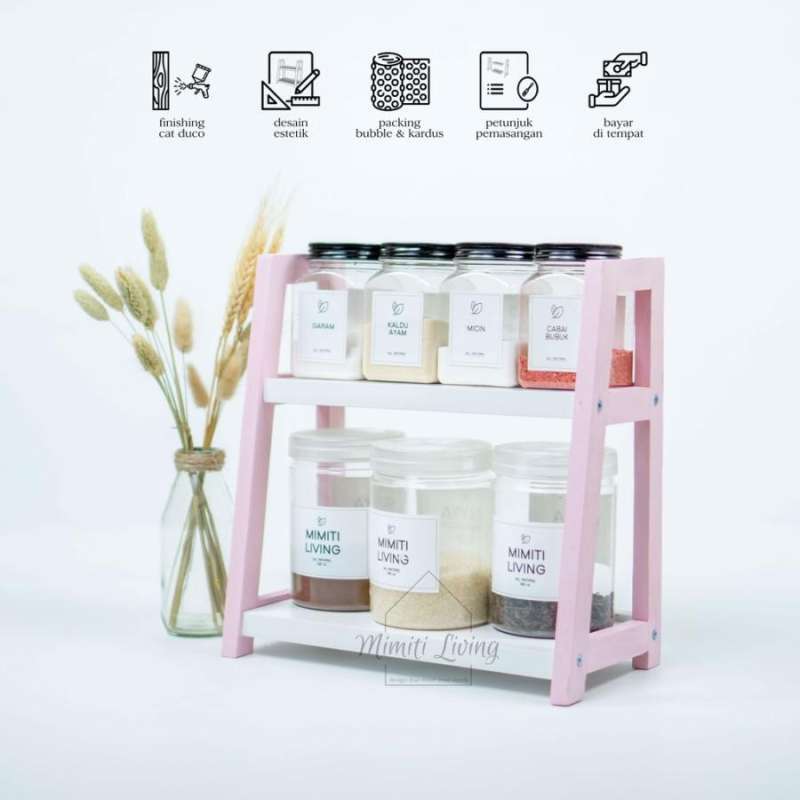 Jual Rak Bumbu Dapur Kayu / Rak Serbaguna Pink / Rak Bumbu Estetik di ...