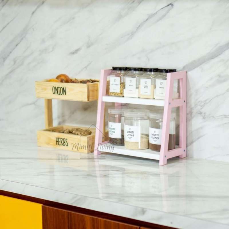 Jual Rak Bumbu Dapur Kayu / Rak Serbaguna Pink / Rak Bumbu Estetik di ...