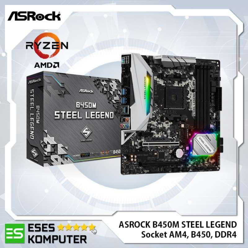 Jual Motherboard ASRock B450M Steel Legend (AM4, AMD Promontory B450 ...