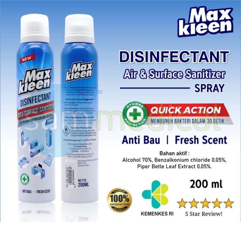 Promo Max Kleen Disinfectant 200ml Air & Surface Sanitizer Maxkleen ...