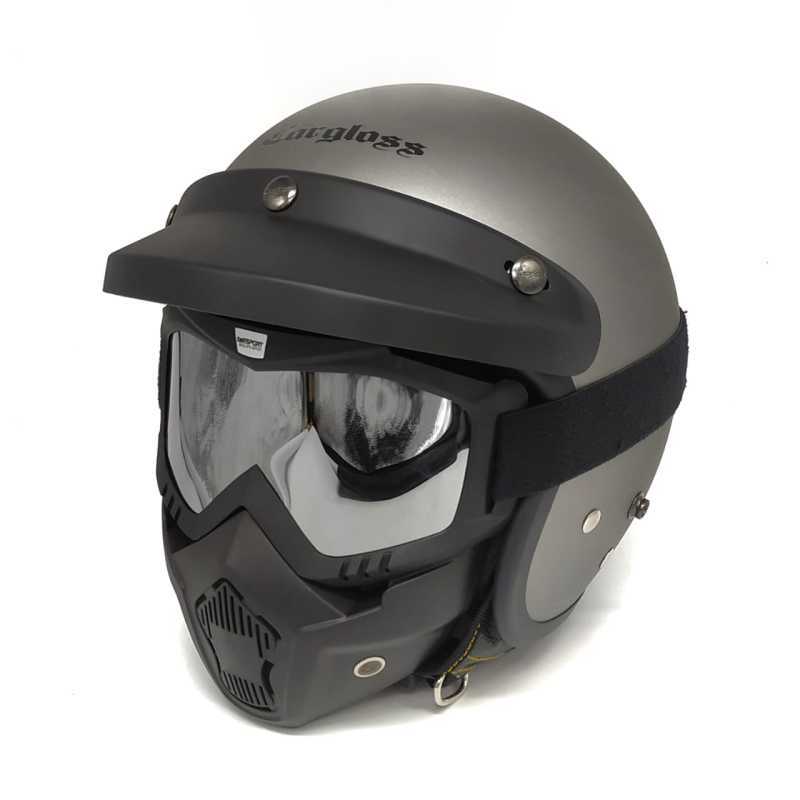 Promo HELM CARGLOSS RETRO ORIGINAL + GOGGLE MASK ( MR. HELM ) - Silver ...