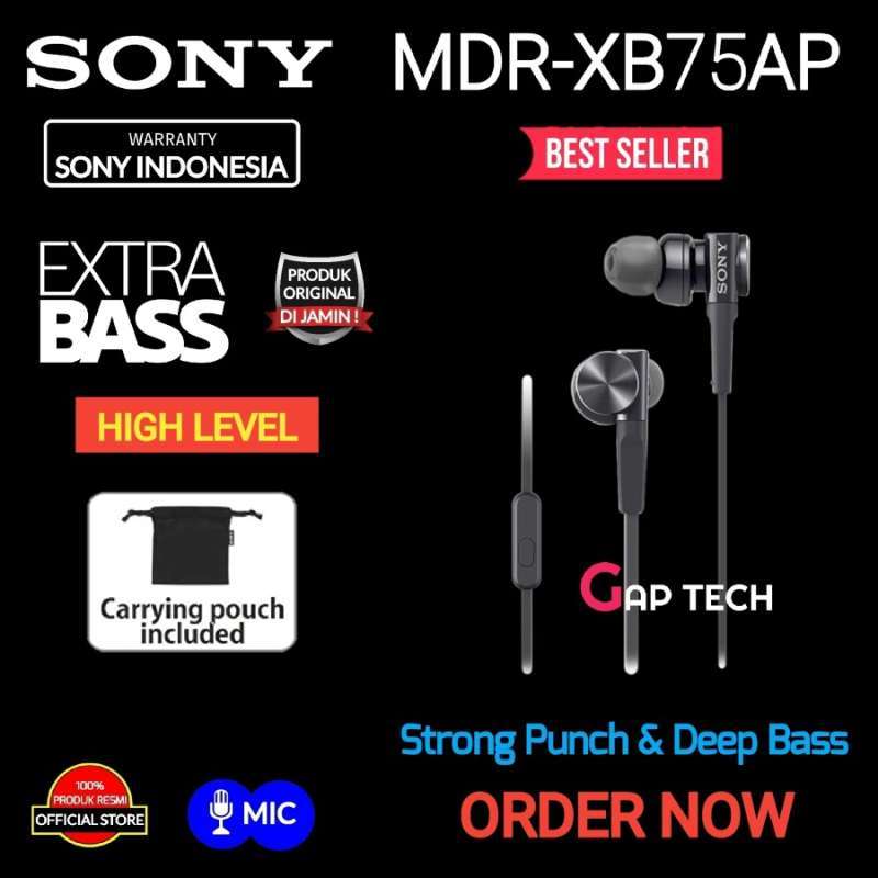 Jual Sony MDR XB75AP Extra Bass Earphones With Mic Original Garansi ...