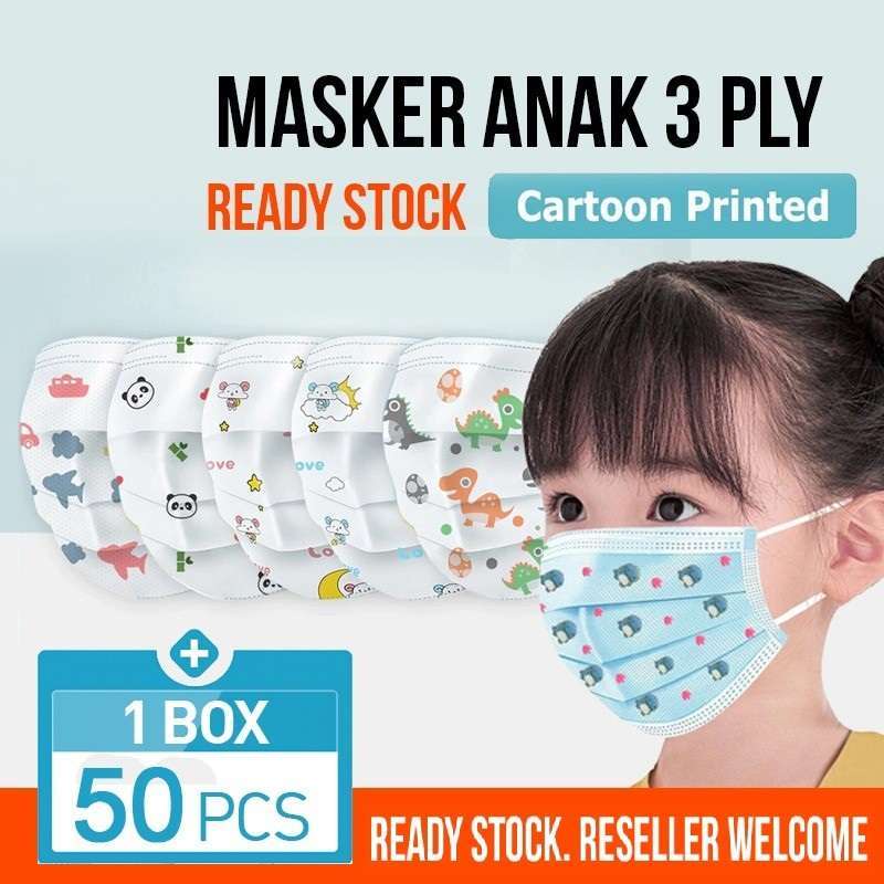 Promo (MOTIF LAKI) Masker Anak 3 Ply Earloop Surgical Disposable Kids ...