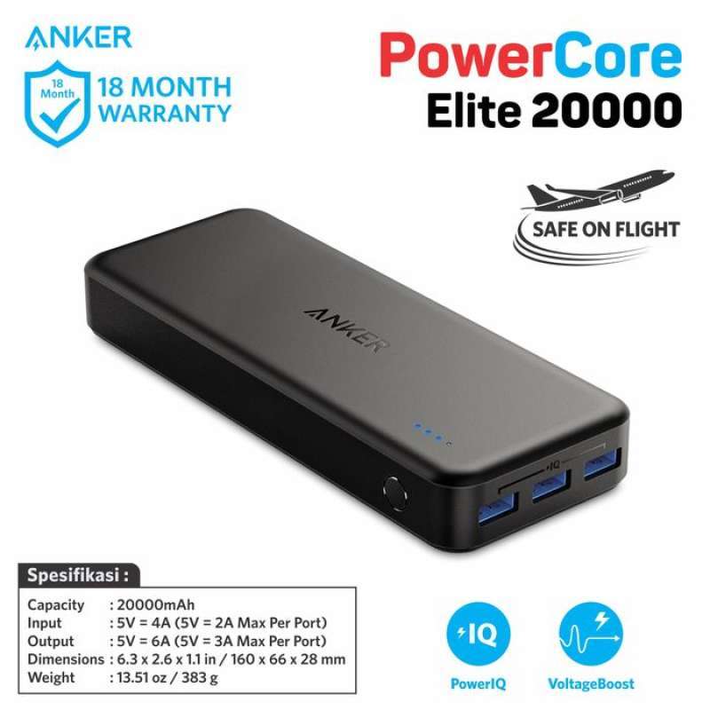 Promo Anker Powercore Elite 20000Mah Powerbank A1273 Diskon 7% di ...