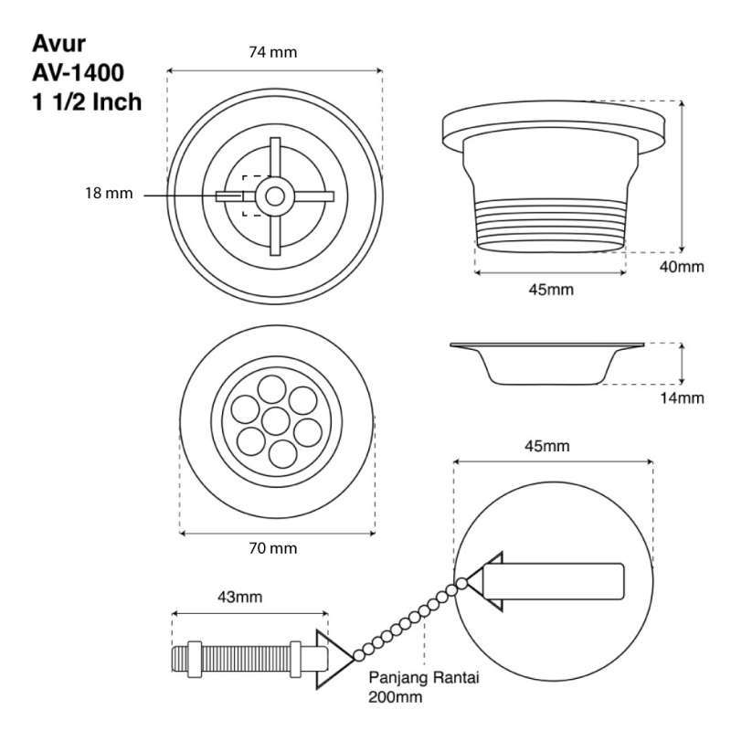 Promo Vone Av-1400 Avur Apur 1 1/2 Inch Sink Wastafel Cuci Piring ...