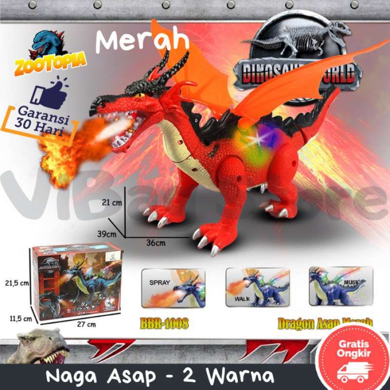 Jual Mainan Dragon Naga Keluar Asap Dinosaurus Binatang Baterai BBR1008 ...