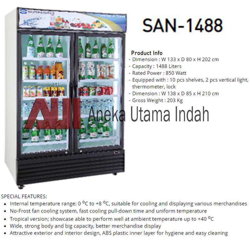 Jual Sansio San-1488 2(dua) Pintu Showcase / Display Cooler / Kulkas ...