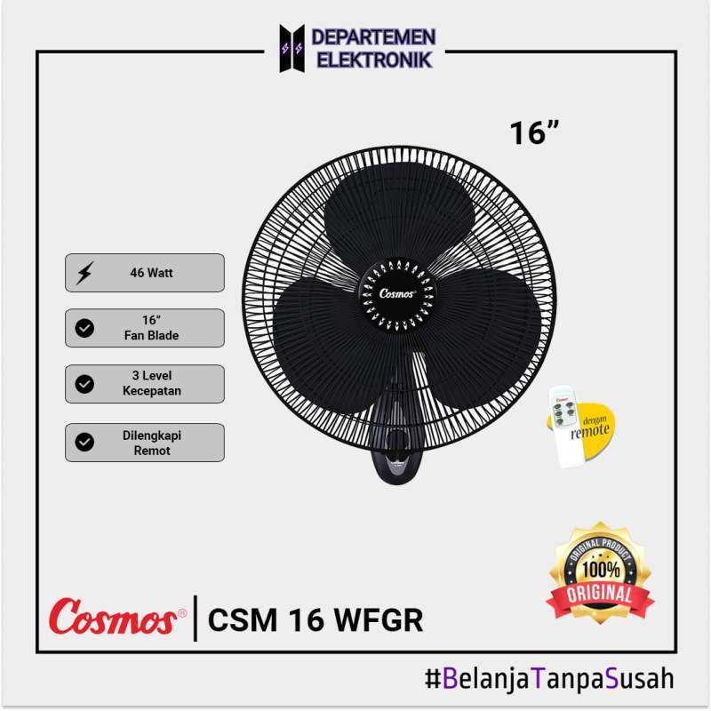 Jual COSMOS 16 WFGR WALL FAN 16 IN BLACK + REMOTE / KIPAS ANGIN DINDING ...