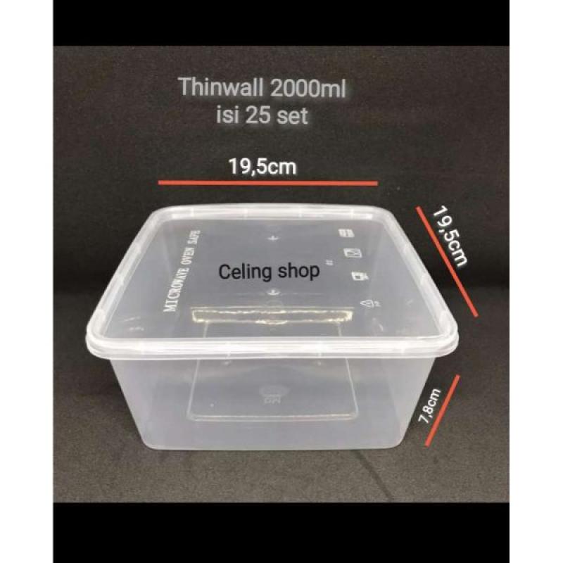Promo Thinwall Bening 2000ml Sq Kotak Makan Plastik Persegi Food Grade