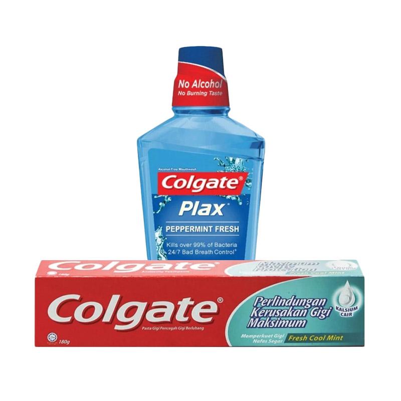 Jual Colgate Toothpaste Fresh Cool Mint + Mouthwash Plax Peppermint 250 ...
