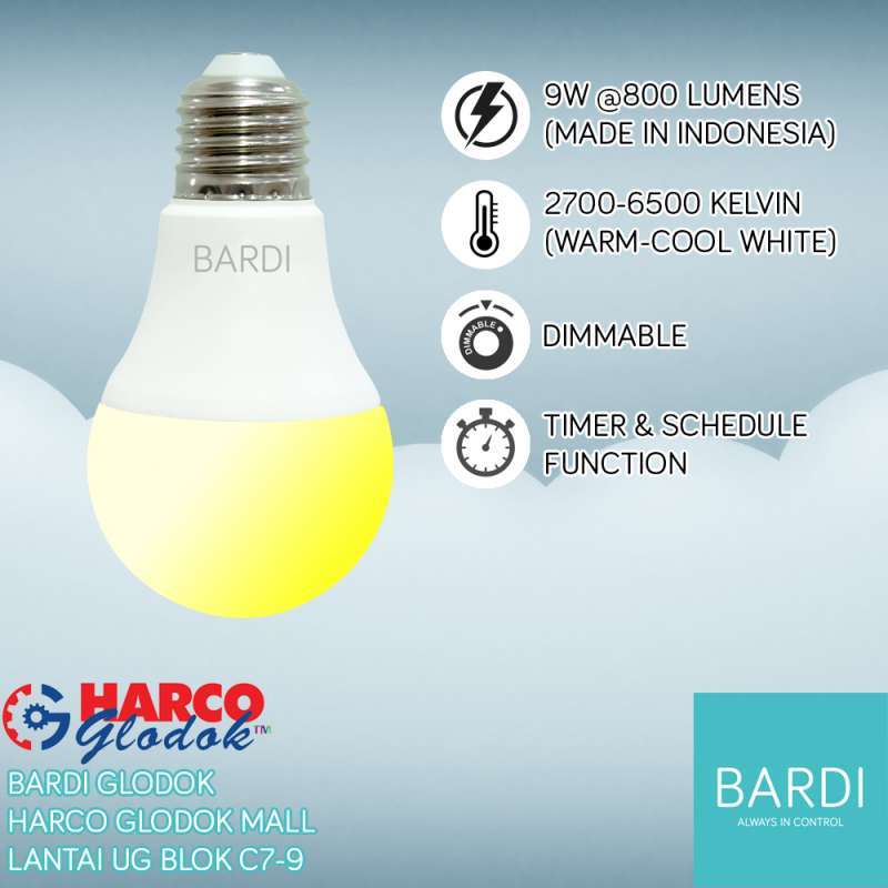 Jual BARDI Smart LED Home Automation Light Bulb WW 9W Wifi - Dim CCT di ...