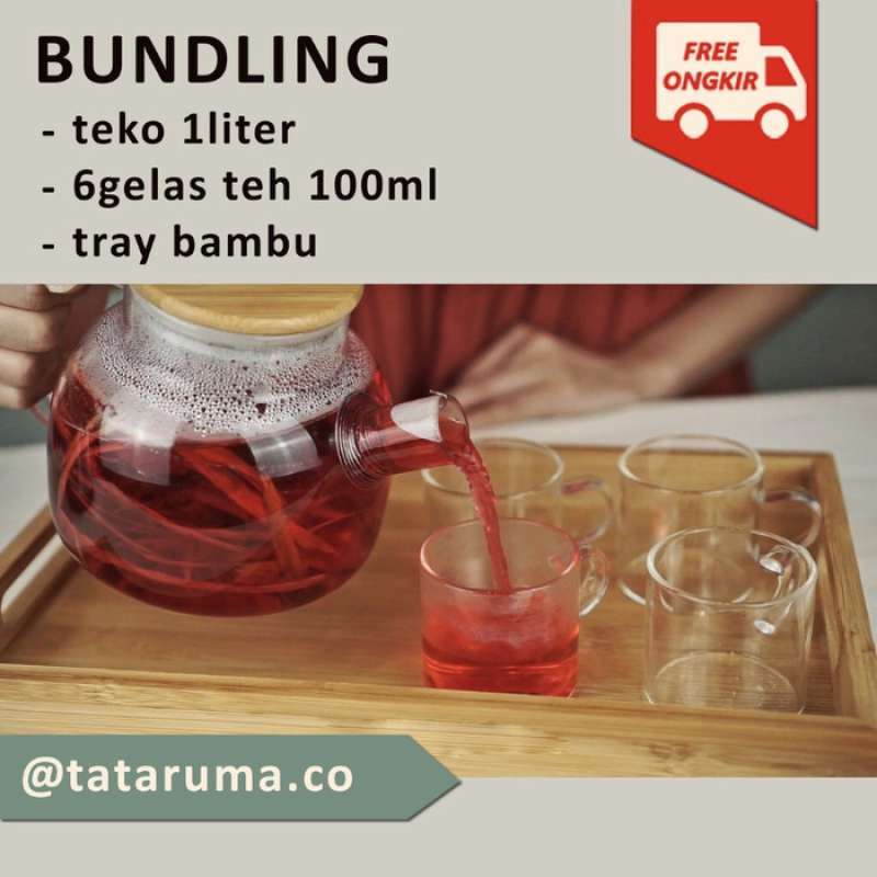 Promo Tea Set Pitcher Minuman Tahan Panas Kapasitas 1L+ 6 Gelas + Tray ...