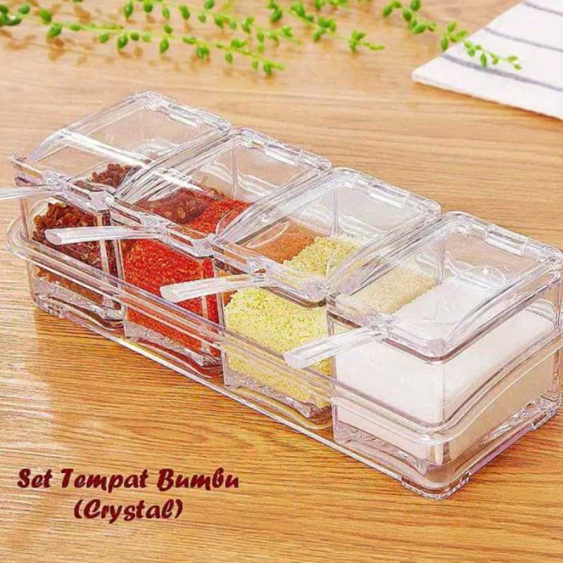 Jual Set Tempat Bumbu Crystal 4 kotak Transparan dilengkapi dengan 4 ...