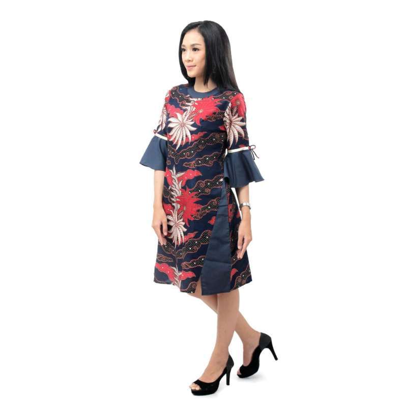 Jual Batik Dua Putri Batik Dres Wanita Kombinasi - Dress Bunga Dongker ...