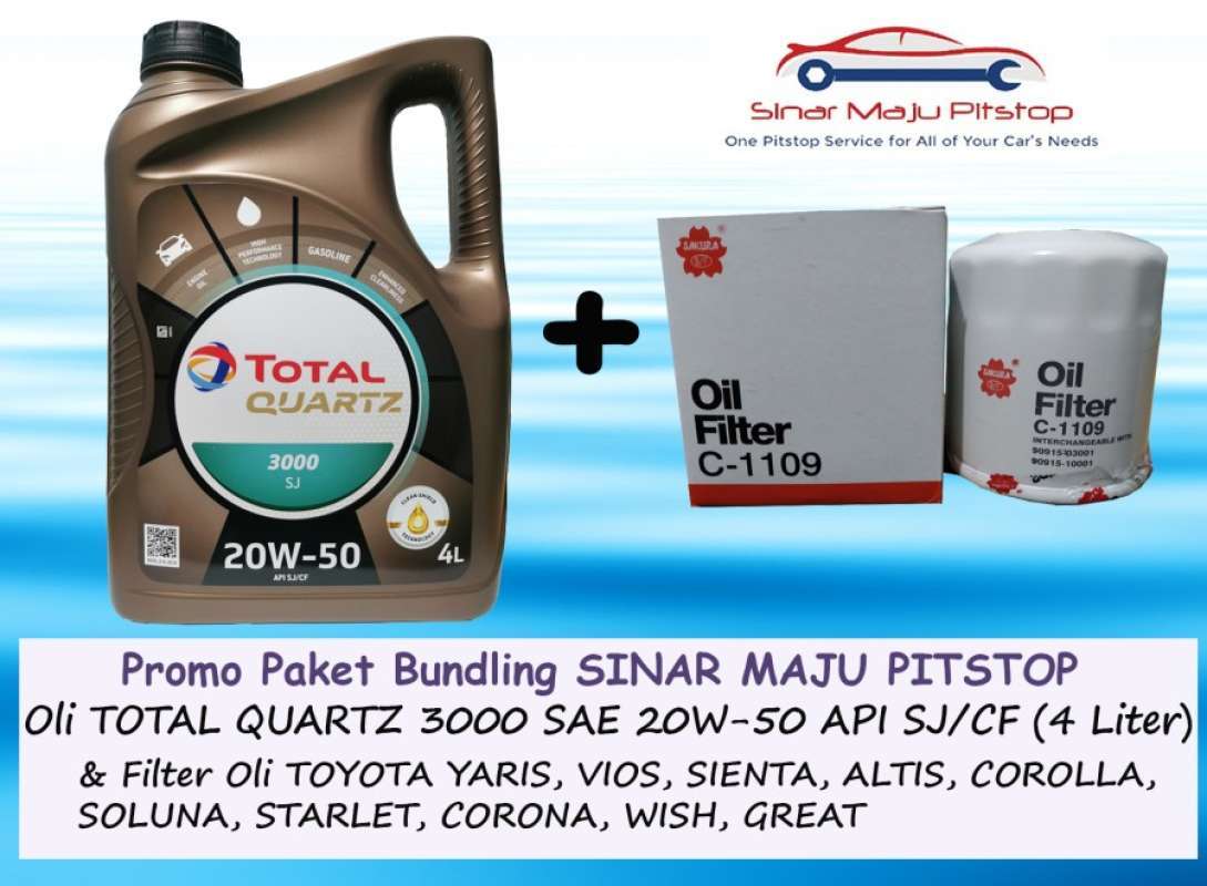 Promo Paket Bundling Oli TOTAL QUARTZ 3000 SAE 20W-50 API SJ/CF ...
