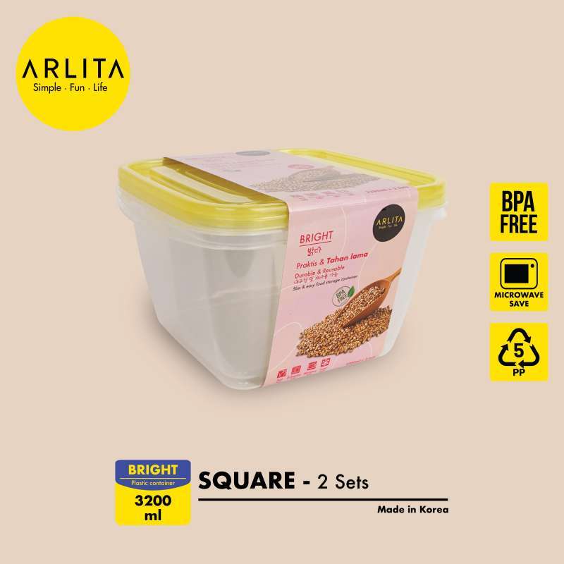 Promo Arlita Pc-3200sq Bright Series Plastic Container Square 3200 Ml-2 ...