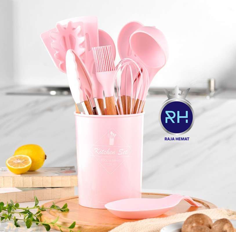 Jual SILICONE KITCHEN SET SPATULA 12 PCS GAGANG KAYU UTILITY (TEBAL) di ...